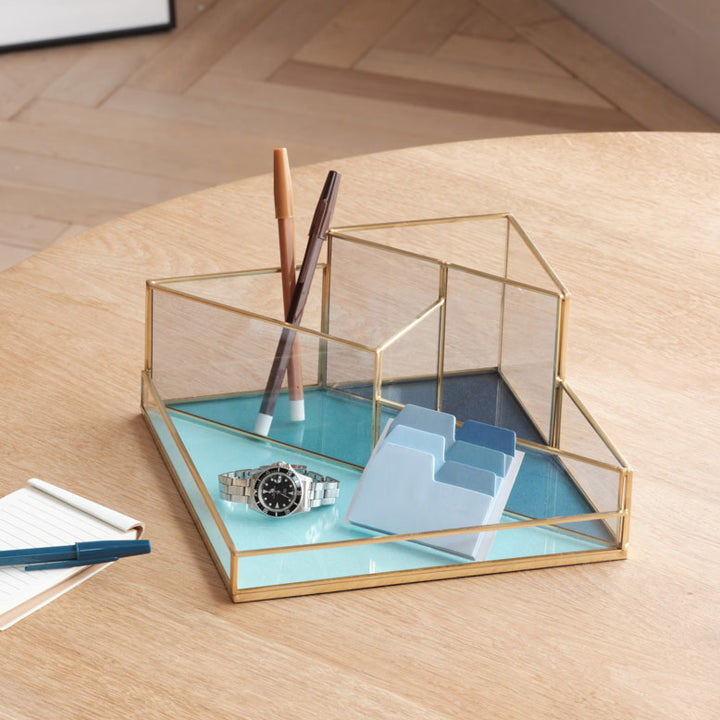 Home Decor: Decorative Desktop organizer- Geometric Rectangle (Brass ...